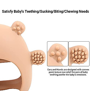 Bear Mitten Baby Teether, Anti-Drop Teething Toy for Babies 3+ Months, Silicone Teether for Baby Teething Relief, Infant Toy for Sucking Needs, BPA Free(Brown)