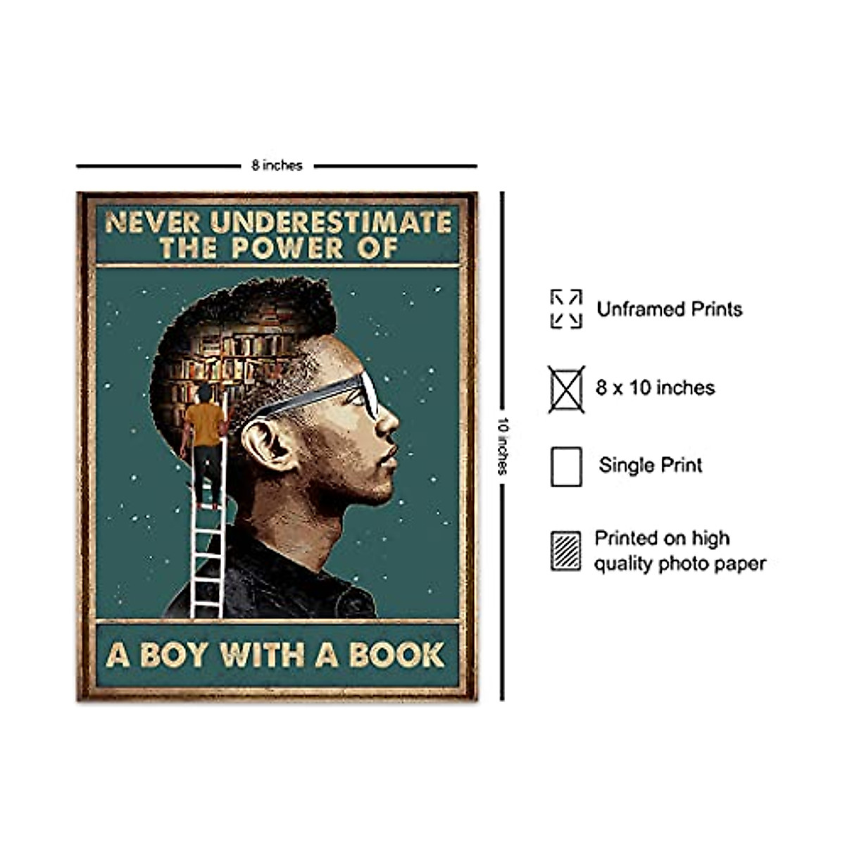 Black African American Wall Art - Inspirational Motivational Classroom Decor - Black Culture Poster - African American Man, Men, Boys, Son - Teacher Gifts - Positive Quotes - Black Pride