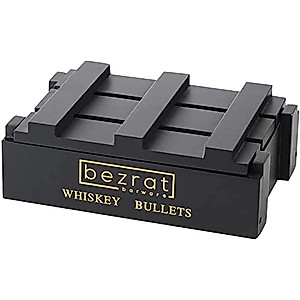 Whisksey Stones Gift Set - Set of 6 Gold Chilling Stones - Rocks Ice Cubes - Beautiful Military Wooden Gift Box for Men, Christmas Stocking Stuffers for Dad