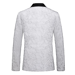 MOGU Mens 3 Piece Tuxedo Slim Fit Jacquard Floral Vintage Groomsmen Wedding Prom Suit Blazre 34 / Pants 31 White