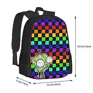 CONPELSON Backpacks Invader Anime Zim Adjustable Laptop Backpack Double Shoulder Bag for Women Men Climbing Shopping Work