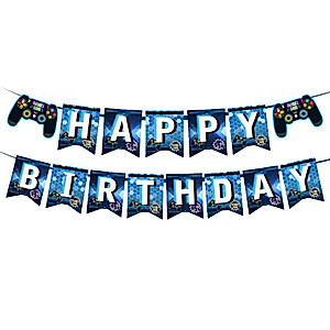 35pcs Blue Video Game Birthday Party Decorations For Boys,video Game Party Supplies Birthday Banner Balloons Cake Toppers For Kids Men Gamers Handheld Gamepad Theme Birthday Party Decoration