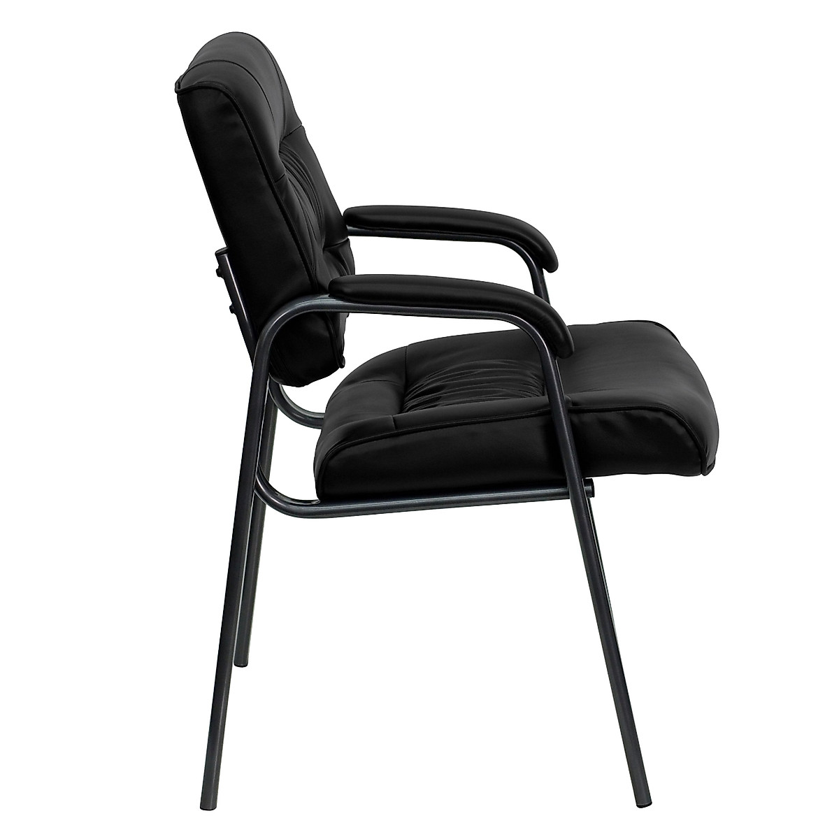 Flash Furniture Haeger Black LeatherSoft Executive Side Reception Chair with Titanium Gray Powder Coated Frame