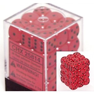 Chessex Dice d6 Sets: Opaque Red with Black - 12mm Six Sided Die (36) Block of Dice