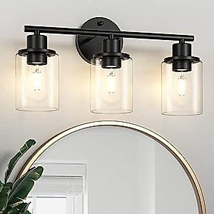 Licperron 3-Light Bathroom Wall Light Fixtures, Black Vanity Light with Clear Glass Shade, Modern Bathroom Vanity Light Over Mirror, Farmhouse Wall Sconces Lighting for Bedroom Hallway Living Room