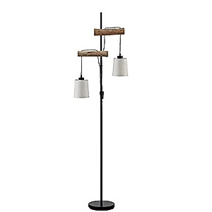 Floor Lamps for Living Room,Farmhouse Industrial Floor Lamps,68 Inch 2 Lights Wood Standing Lamp,Sturdy Base Tall Vintage Pole Light, Metal Black Floor Lamps Bedroom Office Rustic Home (Brown)