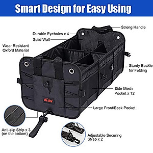 CZC AUTO Car Trunk Organizer Collapsible Cargo Trunk Storage Organizer with 6 Compartments for Car Suv Truck (Black)