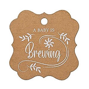 Summer-Ray 50pcs A Baby is Brewing Baby Shower Favors Gift Tags Thank You Tags (Kraft)