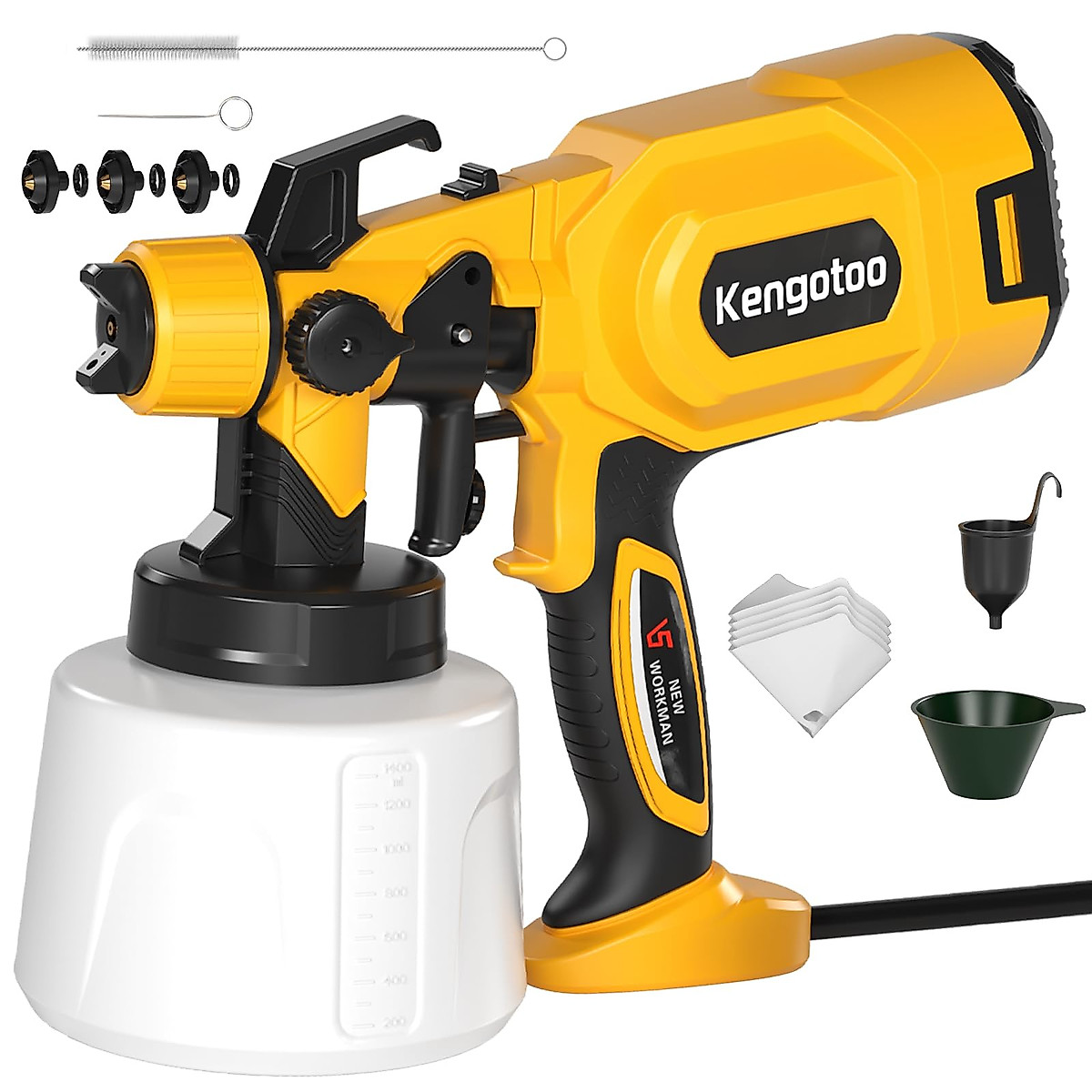 Paint Sprayer 850W HVLP Electric Spray Gun with 4 Nozzles and 3 Patterns, 1400ml Capacity Electric Spray Paint Gun for Furniture, Cabinets, Fence, Walls, Door, Garden Chairs etc. Yellow