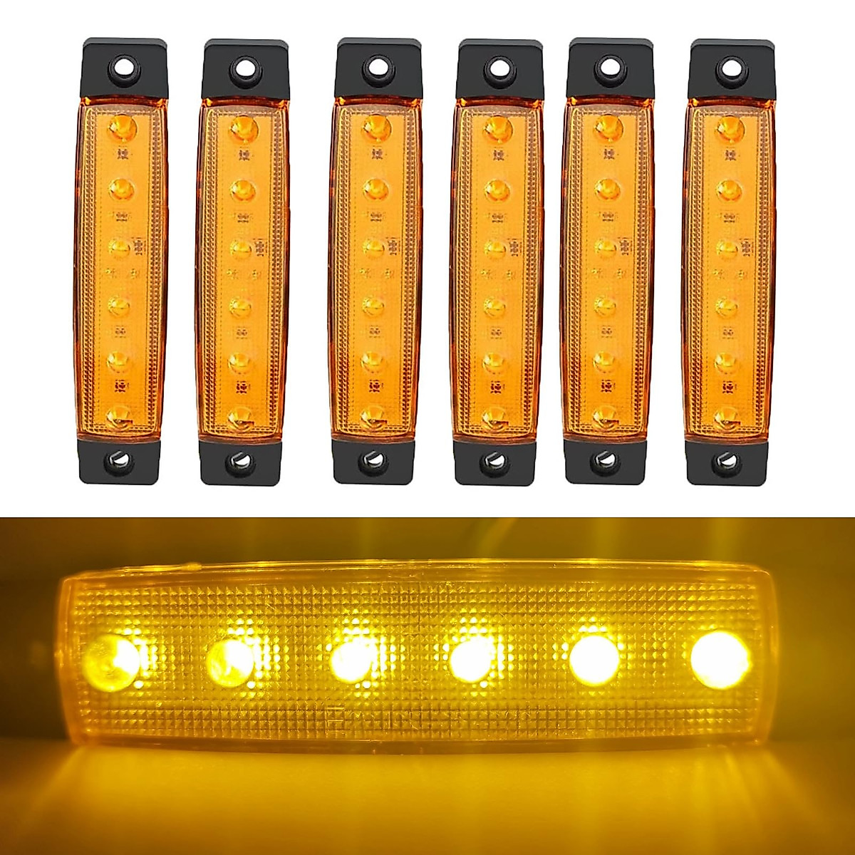 ZKFAR 6 PCS Car LED Side Marker Indicator, 12V 3258-6SMD Sponge Strip Side Light, Smoke Lens Waterproof Turn Signal Lamp, Suitable for Most Cars, Trucks, Vans, Trailers, Boats (Yellow)