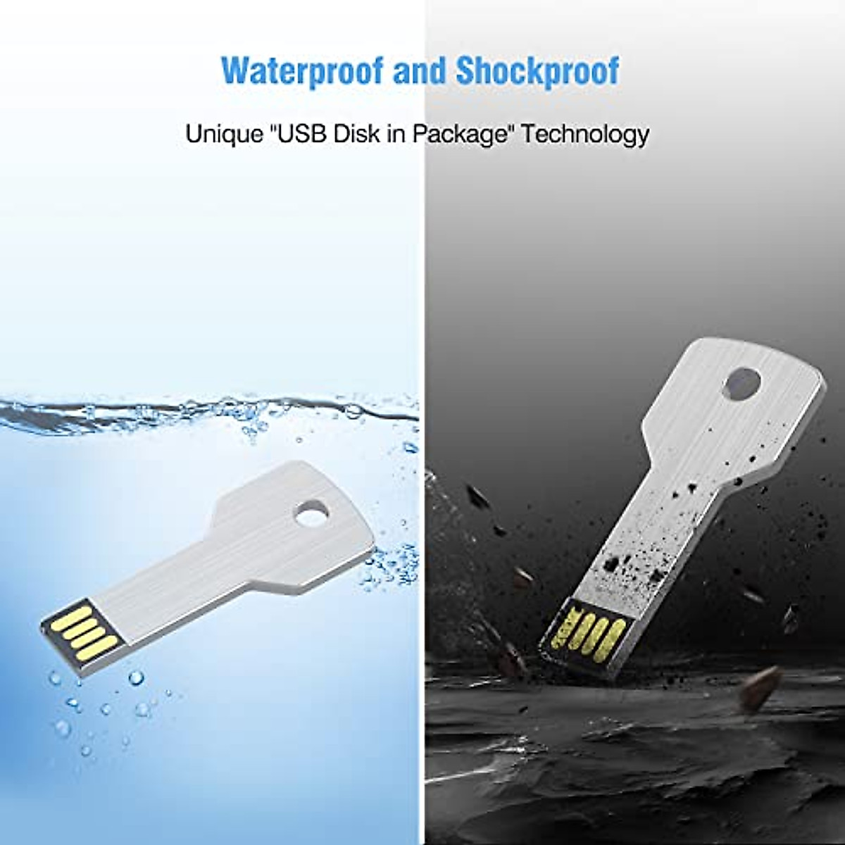 KOOTION 32GB USB Key Flash Drive Metal Thumb Drive USB 2.0 Memory Stick Keychain Tile Design, Sliver