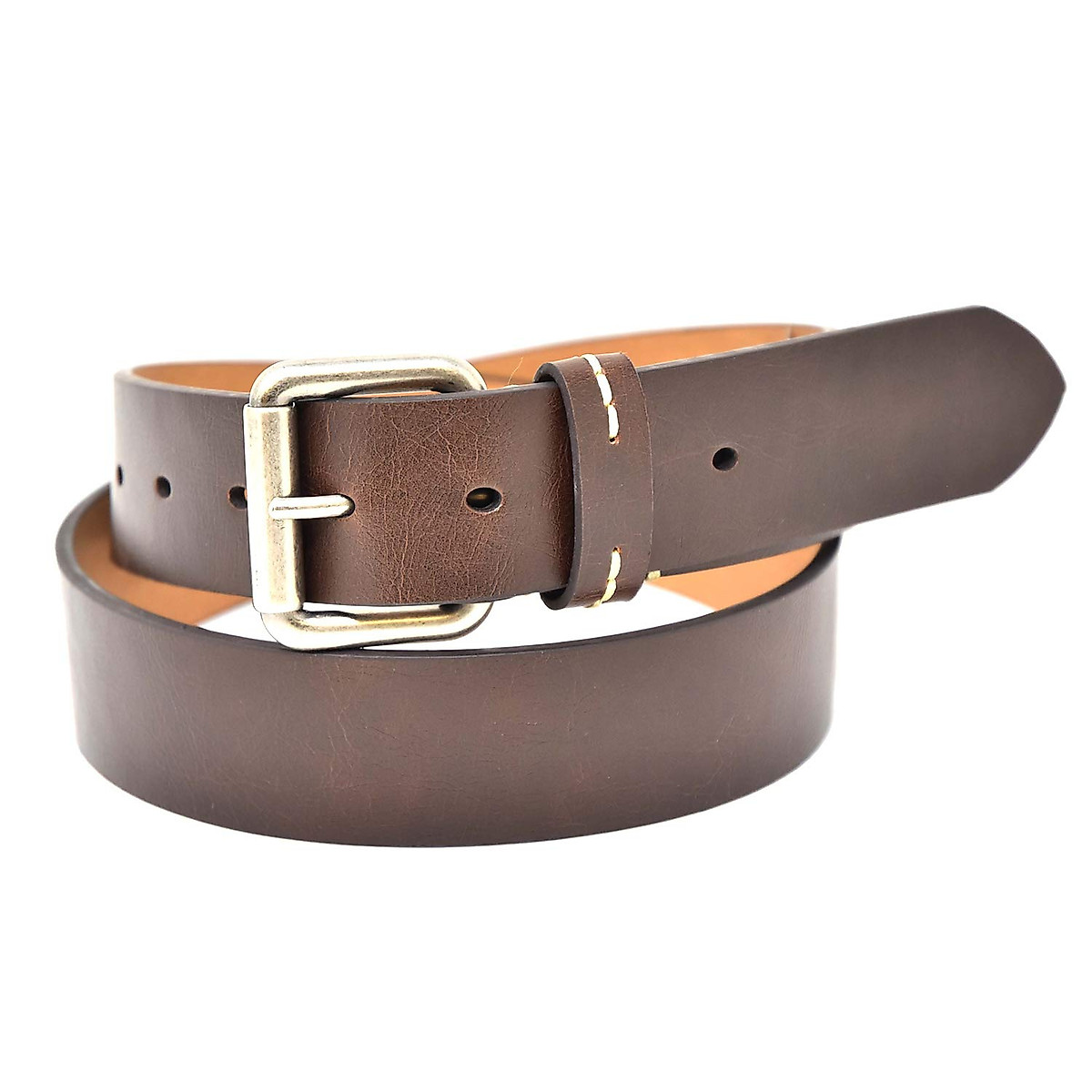 NYBC Belts for Men Vegan Leather Casual Mens Belt 38mm Width, NYBC Dover, Brown, Large