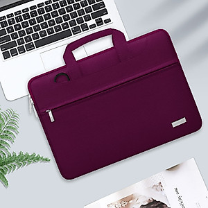 MOSISO Laptop Shoulder Bag Compatible with MacBook Air/Pro,13-13.3 inch Notebook,Compatible with MacBook Pro 14 inch 2023-2021 A2779 M2 A2442 M1, Polyester Sleeve with Back Trolley Belt, Burgundy