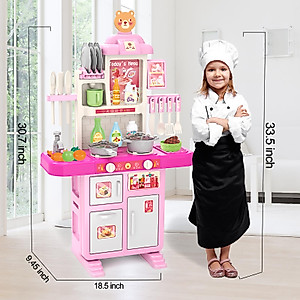 Play Kitchen Girls Toy, kids kitchen play set 3-5, 46Pcs toy kitchen Accessories for Boys and Girls, Kitchen Toys ages 4-8 with Realistic Lights & Sounds, Simulation of Spray and Play Sink