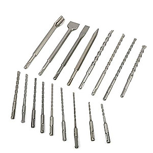 tonchean Rotary Hammer Drill Bits Set 17 PCS SDS Plus 40Cr Carbon Steel Concrete Masonry Chisel Set with Storage Carrying Case - 4 Flutes Drill Bit Carbide Tipped for Brick, Stone and Concrete