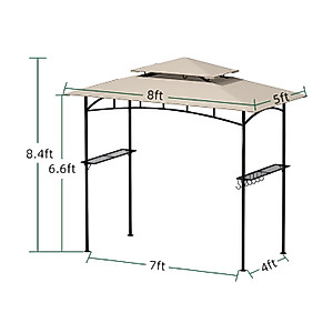 DikaSun Grill Gazebo 8 x 5 BBQ Canopy Double Tiered Outdoor Waterproof Barbecue Grill Tent with Shelves and 10 Hooks for Patio, Backyard(Beige)