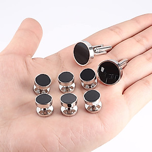 Diamday Cufflinks and Tuxedo Studs for Clothing for Men Stainless Steel Gold Cufflinks for Shirts and Ties Shirt Accessories Classic Tuxedo Buttons and Cufflinks for Father’s Day Silver & Gold Tones