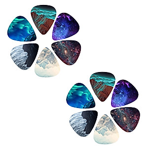 Guitar Picks - Cheliz 12 Medium Gauge Celluloid Guitar Picks In a Box W/Picks Holder. Unique Guitar Gift For Bass, Electric & Acoustic Guitars (Natural Image)