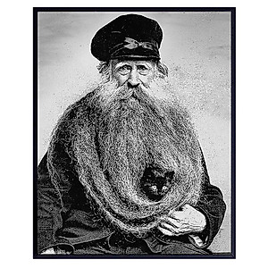 Sea Captain w/Black Cat Wall Art - Weird Creepy Vintage Photo - Nautical Wall Decor - Beach House Decor - Gift for Cat Lover, Ocean Wall Art and Boating Fans, Men, Sailor - 8x10 Poster Picture Print