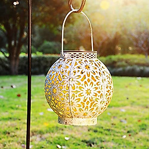 YARNOW Led Solar Lantern Light Outdoor Solar Hanging Lanterns Farmhouse Decor Lamp Round Cordless Lantern for Garden Yard Landscape