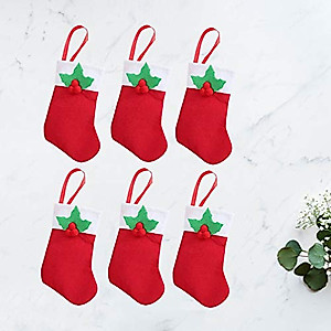 Happyyami 6 Pcs Christmas Silverware Holders Mini Stocking Dinner Table Decorations Tableware Holder Cutlery Knife Spoon Fork Candy Pouch Bag Hanging Socks for Xmas Tree