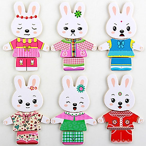 Goclothod Wooden Jigsaw Puzzle 72 Pcs Kids Early Educational Toys Dress-Up Puzzle Set