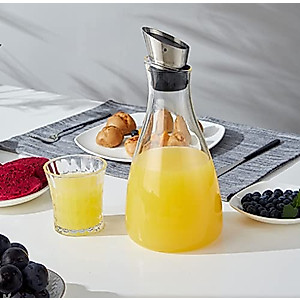 Purefold 40 Ounce Glass Carafe with Drip-Free Stainless Steel Lid, Ice Tea Pitcher, Juice jar, Tea & Coffee Maker, Perfect Drinkware for Hot and Cold Water Pitcher