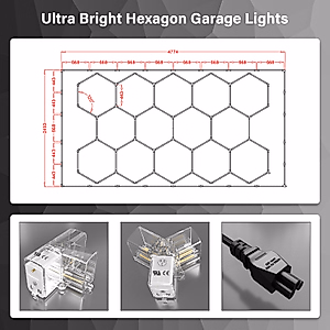 LED Hexagon Lights - LED Hexagon Garage Lights, 548W 65760 Lumen, Hexagon Ceiling Lighting, Cool White Light 6500K, for Garage Gym Barber Shop