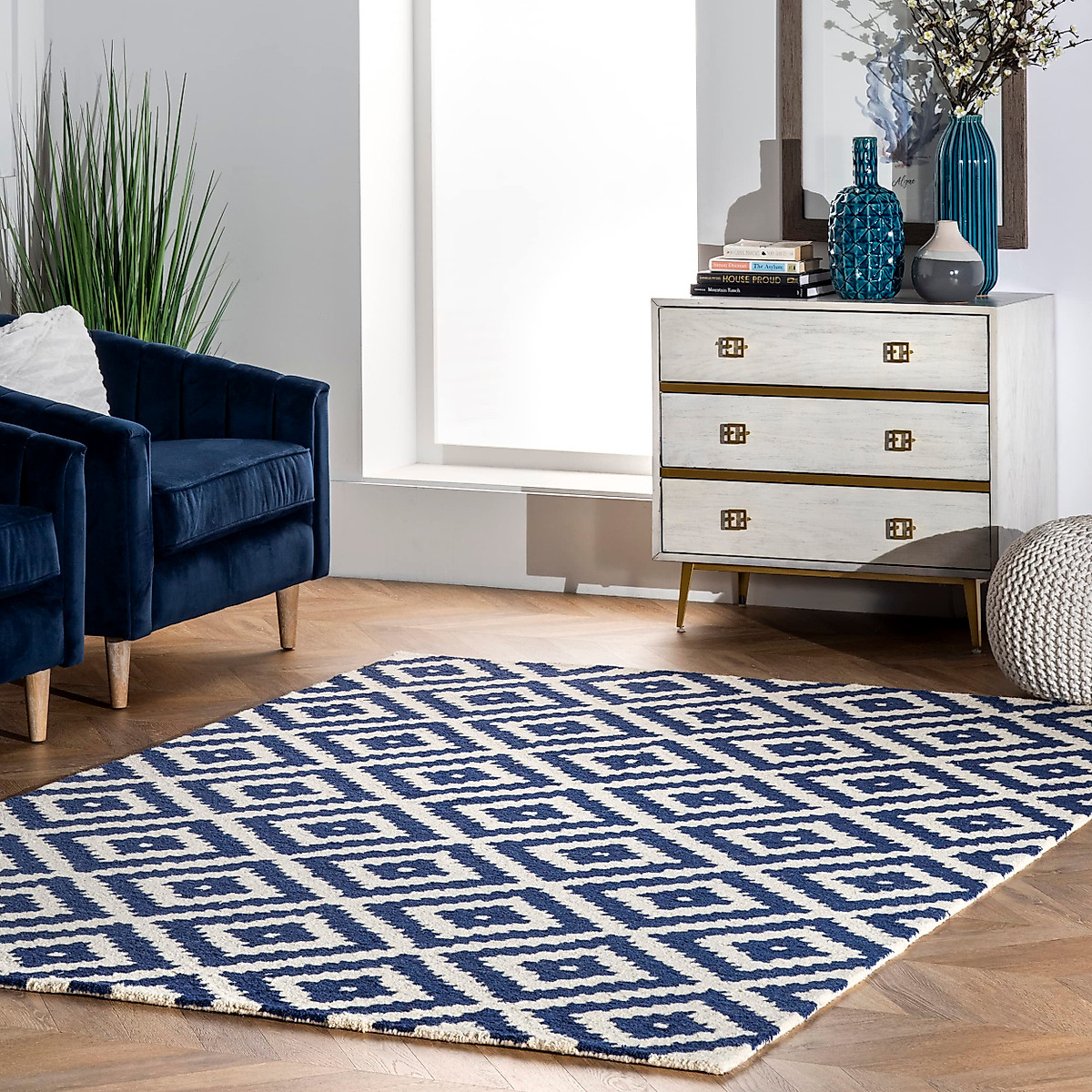nuLOOM Kellee Hand Tufted Geometric Wool Area Rug, 5x8, Navy