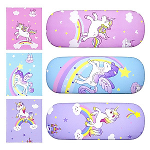 ANLIOTO 3 Pcs Kids Glass Cases Hard Shell, Protective Eyeglass Case with Cleaning Cloth, Portable Glasses Case for Kids Women Men Students