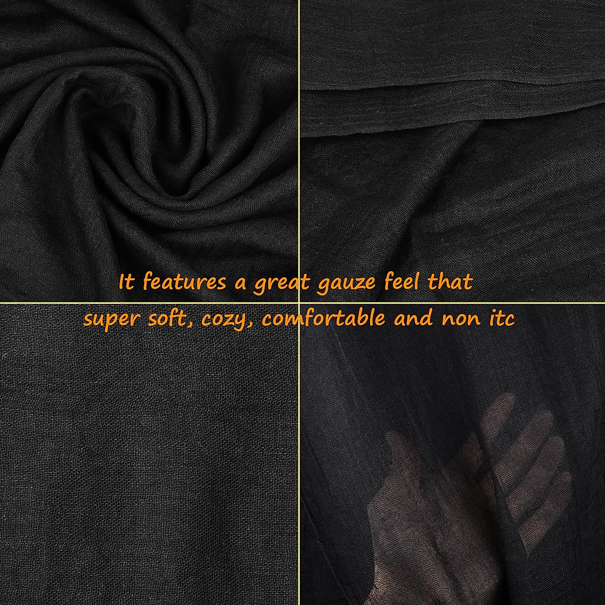 Iristide Womens Long Scarf in Solid Color, Light Weight Large Shawls Wrap for Beach Outdoor Camping Traveling Sunscreen Neckwear 75×43 inch (Black)