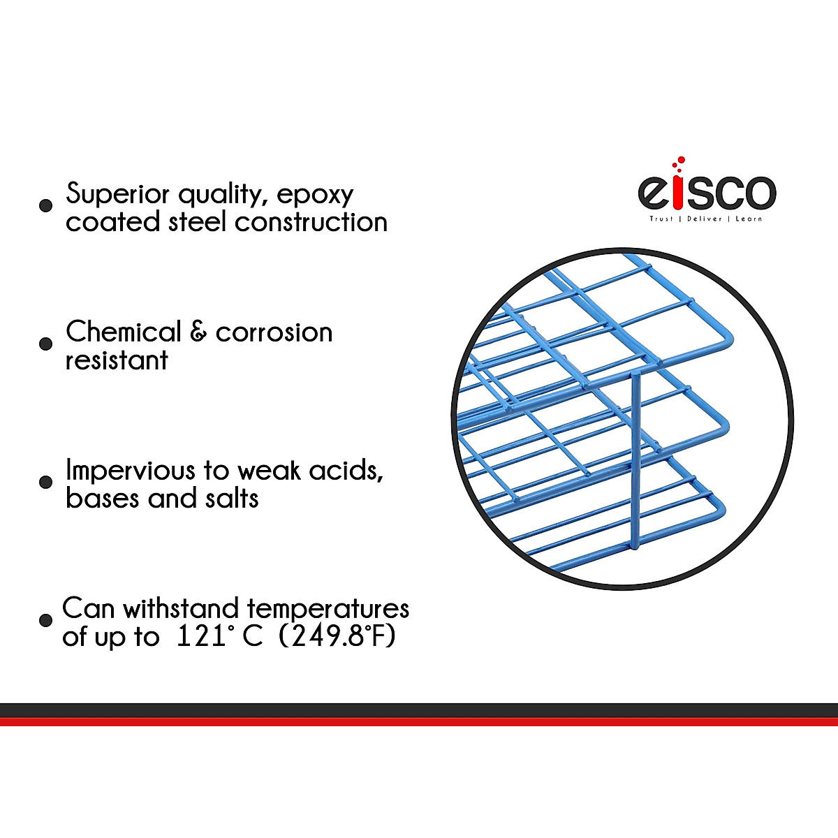 EISCO Blue Epoxy Coated Steel Wire Test Tube Rack, 40 Holes, Outer Diameter Permitted of Tubes 20-22mm or Less, 4 X 10 Format