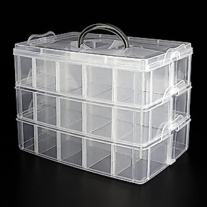 3-layer Stackable Craft Storage Containers - Plastic Craft Box Organizer With 30 Adjustable Compartments And Handle - Portable Beads Organizers And Storage For Arts And Crafts, Toy, Washi Tapes, Nail