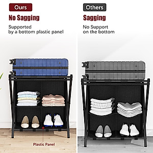 aboxoo Luggage Rack with storage, Guest Room Folding Suitcase Stands, Holds up to 120 lb, Space Saving Suitcase Holders for guest room, Bedroom Hotel, Black