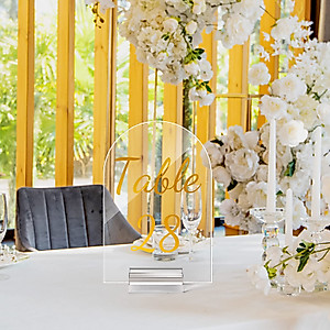 Qunclay 40 Pack 4 x 6 Inch Gold Acrylic Wedding Table Number 1-40 Clear Wedding Table Stand with Numbers Calligraphy Table Number Holders Table Signs for Wedding Reception Centerpieces Decorations