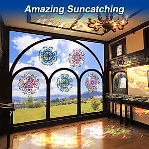 BSRESIN Diamond Art Stained Glass Window Clings with Diamond DIY Pen, 3 Pcs Mandala Window Stickers for Suncatchers, Diamond Art Kits for Adults, Diamond Art Accessories
