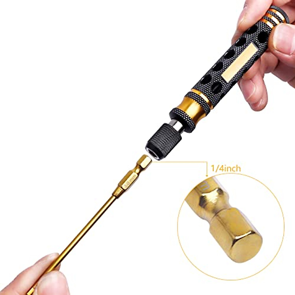 GoHobby Hex Head Allen Wrench Drill Bit Set 1.5mm 2.0mm 2.5mm 3.0mm Hex Nut Driver Bits for M4 M5 Lock Nuts Compatible with Electric Screwgun Power Drill RC Hobby Tools Kit