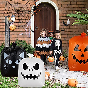 Giiffu 9Pcs Halloween Leaf Lawn Bags, Plastic Pumpkin Lawn Bag with Twist Ties, Halloween Fall Thanksgiving Outdoor Garden Yard Decor Trash Bag