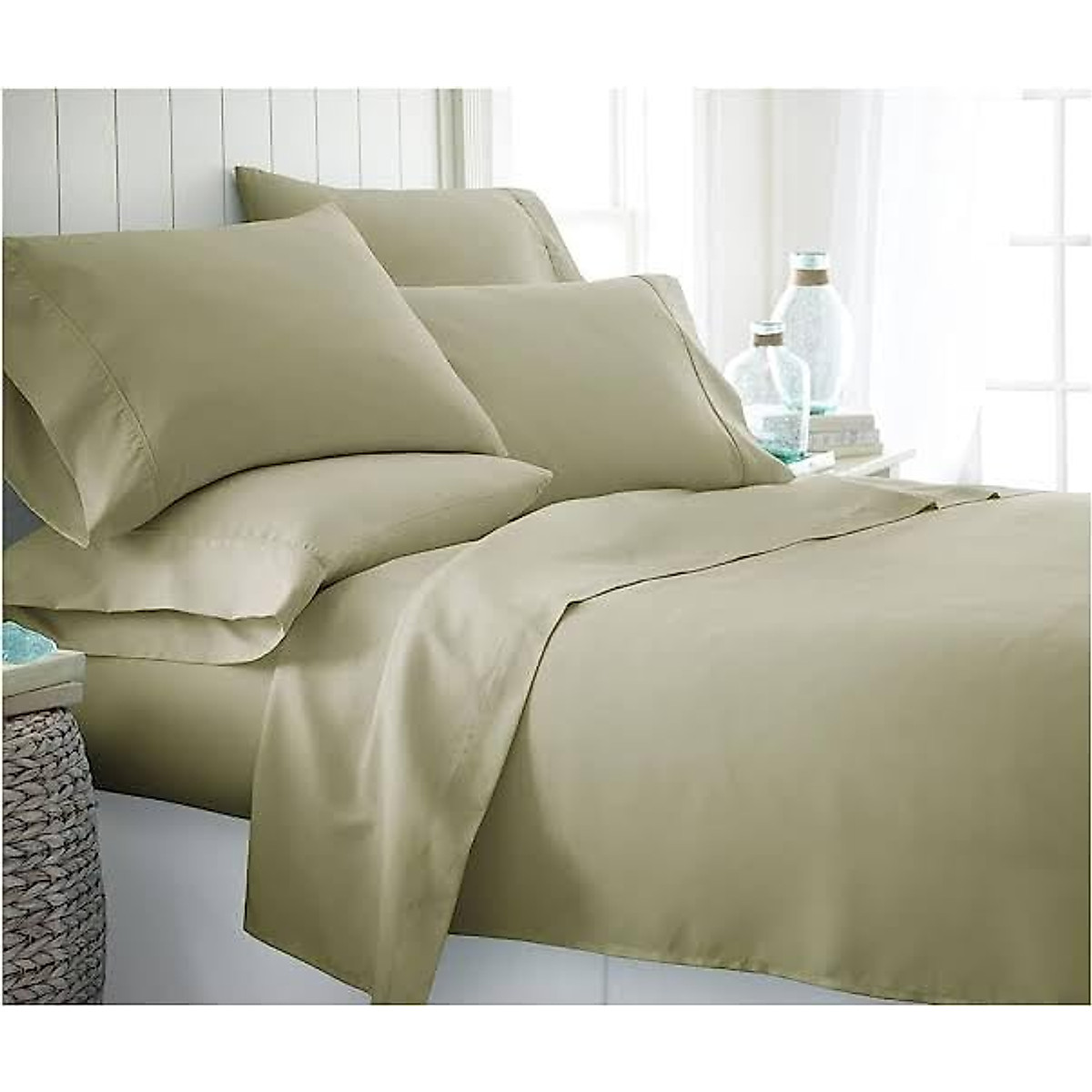 TASHMIA Sheet Set Twin XL Size 39"x 80" x 26" Deep Pocket 100% Egyptian Cotton 600 Thread Count Soft & Silky Sateen Weave Sheets Sage Solid