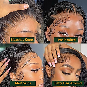 Manorshen Deep Wave Lace Frontal Wigs Brazilian Virgin 13x4 Lace Front Deep Curly Wave Glueless Brazilian Hair Wet Wavy Human Hair Lace Front Wig With Baby Hair (Nature Black Deep 13x4, 18 Inch)