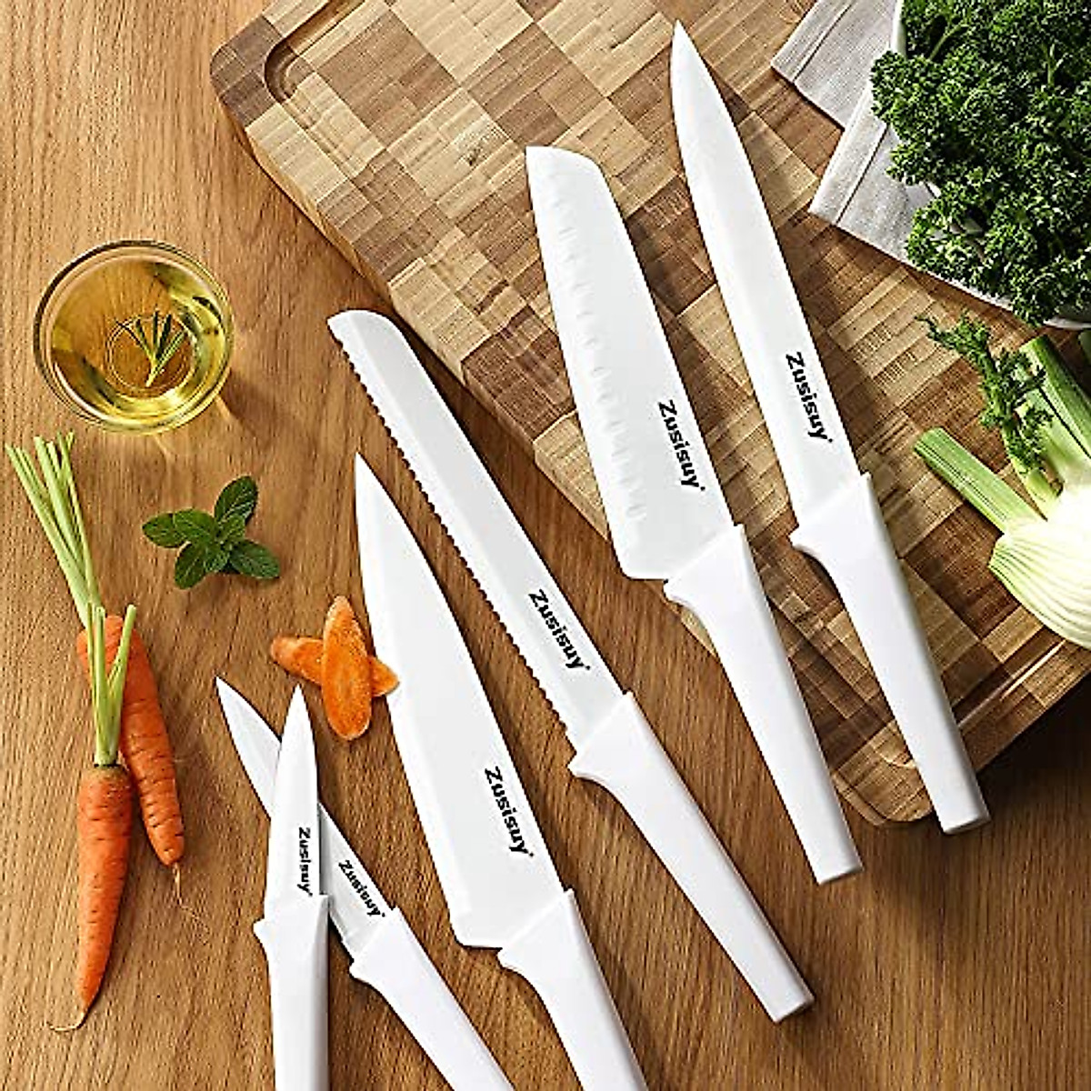 Zusisuy White Professional Kitchen Knife Chef Set, Kitchen Knife Set Stainless Steel, Kitchen Knife Set Dishwasher Safe with Sheathes