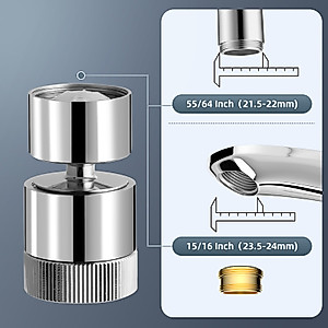 Hibbent Dual Water Flow Sprayer Kitchen Sink Aerator - 360-degree Swivel Bathroom Faucet Aerator, Easy One-Hand Control, 1.8 GPM-55/64 Inch-27UNS Female Thread, Chrome