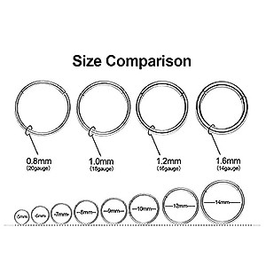 MeiziQL 3Pcs 20G Nose Rings Hoop Gold Hinged Clicker Small Nose Hoop Surgical Steel Cartilage Earring Hypoallergenic Body Piercing Jewelry for Women Men (20G Gold 6mm 8mm 10mm)