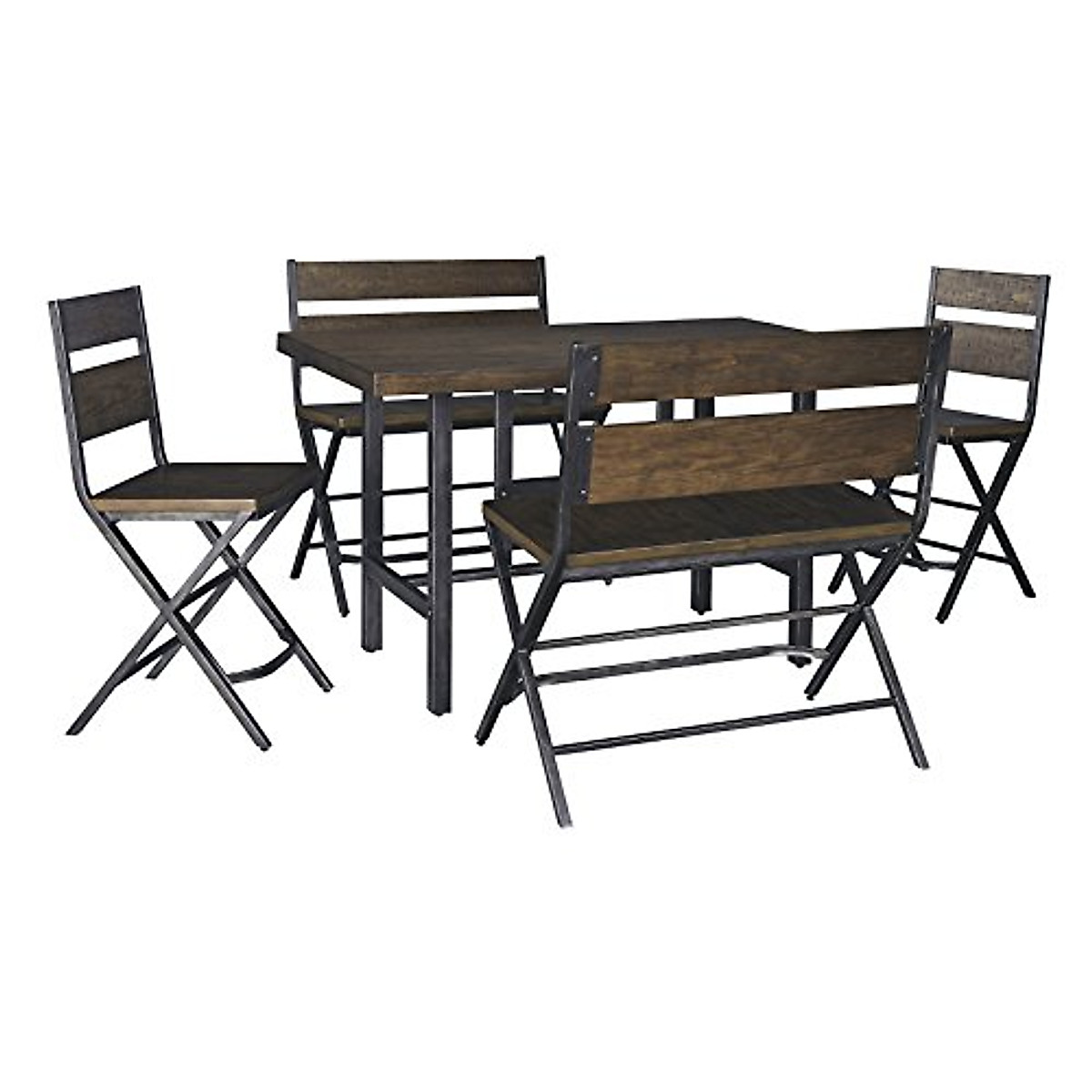 Ashley Furniture Signature Design - Kavari 5-Piece Dining Room Set - Includes Counter Height Table & 2 Barstools & 2 Double Barstools - Brown