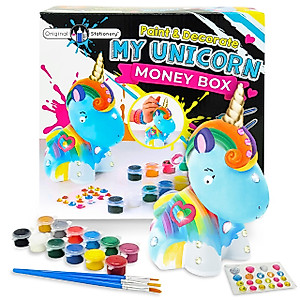 Original Stationery Paint and Decorate Your Own Unicorn Money Box, Kids Paint Set for Girls with 21 Gems, 12 Non Toxic Fun Colors and Lots More!