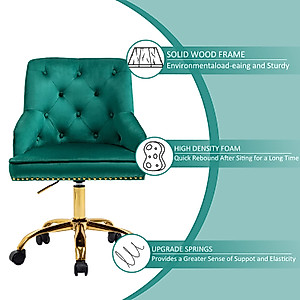 MOJAY Modern Mid-Back Tufted Office Chair, Swivel Height-Adjustable Accent Home Desk Chair,Cute Velvet Soft Seat Vanity Chair with Rivet and Arm Support (Green)