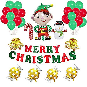 Christmas decoration balloons, balloon sets and happy banners, Christmas tree, Santa Claus, snowman, bells and latex balloons for Christmas decoration, parties and New Year gifts