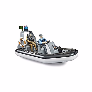Bruder 62733 bworld Police Boat with Rotating Beacon Light, 2 Figures and Accessories