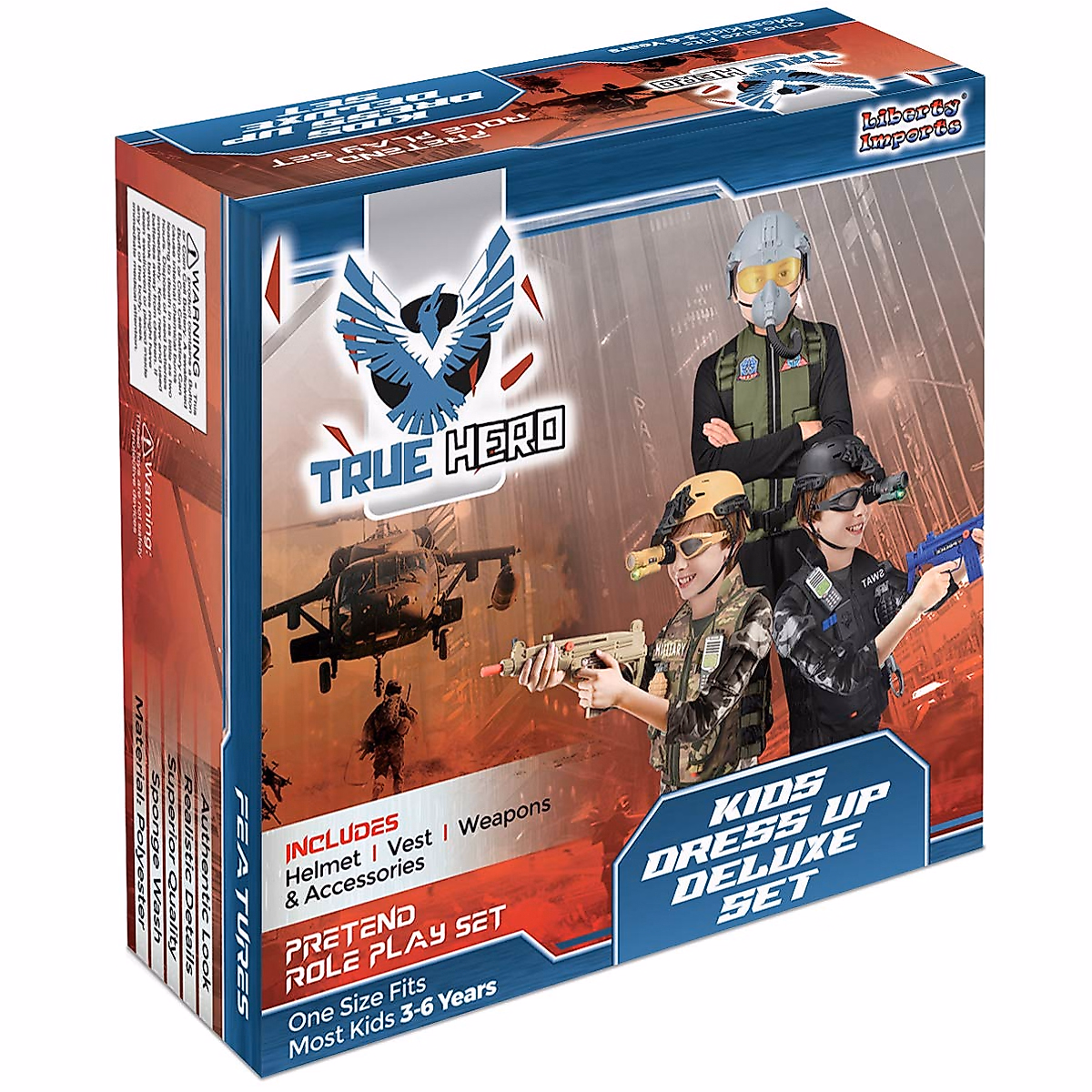 Liberty Imports Fighter Jet Pilot Kids Boy Costume Deluxe Dress Up, Air Force Military Role Play Set with Helmet, Toy Gun, Weapons, Accessories (9 Pcs)