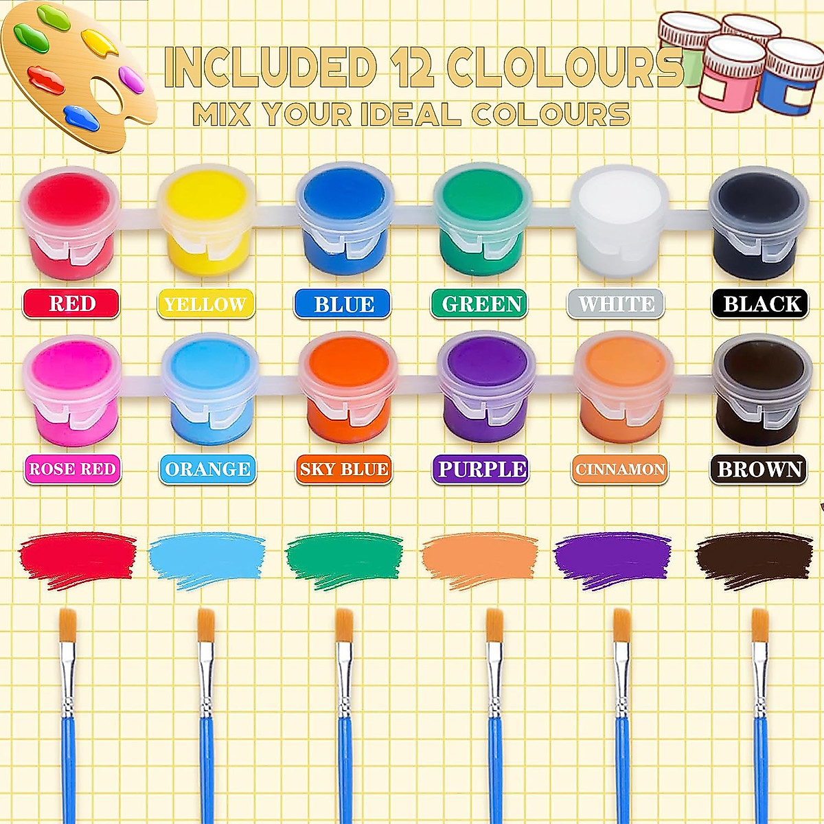 140 Pcs Mini Acrylic Paint Set for Kids, 12 Colors Washable Acrylic Paint Strip with 5 Paint Tray for Kids&Adults Craft Paint, with Mini Paint Strips for Easter Eggs Art Craft Painting Easter Gifts (COLOR-1(140 PCS))